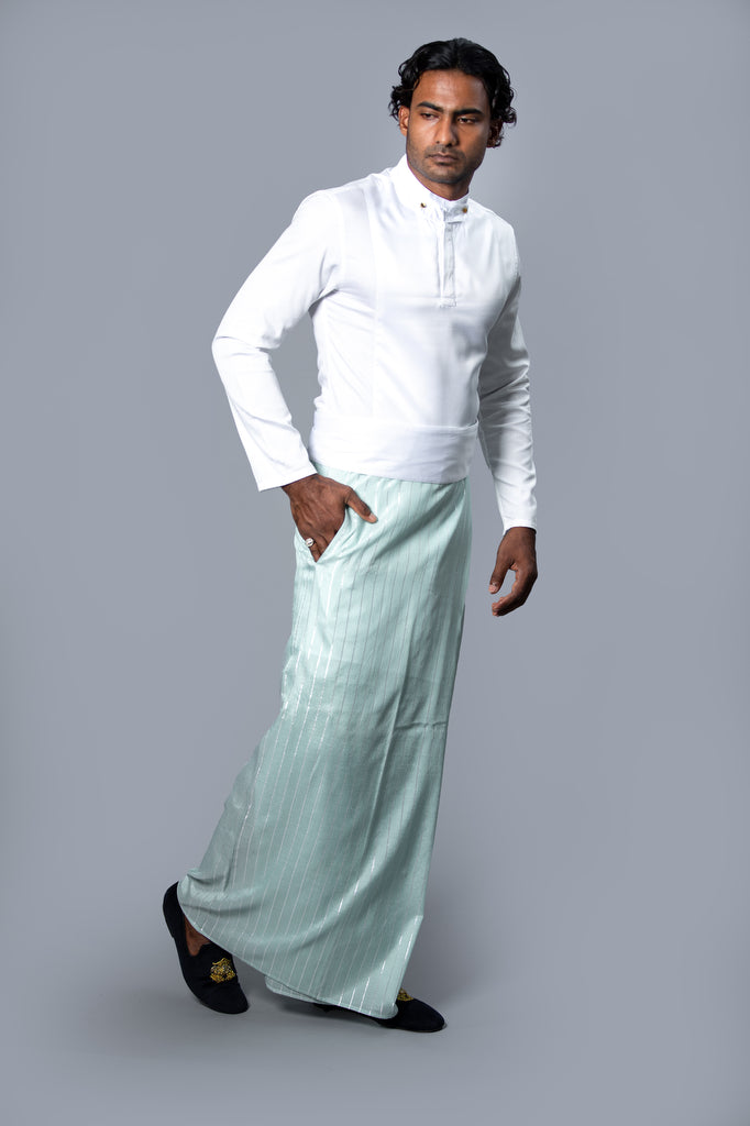 Royal Pinstripe Sarong Pastel Green With Silver Stripes